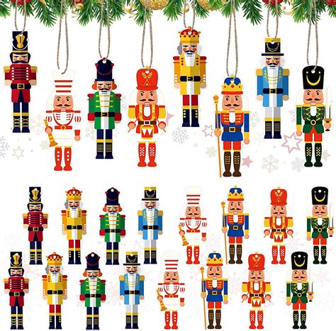 24 Pieces Christmas Nutcracker Ornaments Wood Hanging Nutcrackers Miniature Nutcracker Figures
