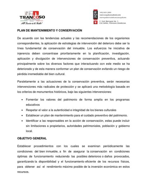 Plan De Mantenimiento Ex Hacienda Pdf Economias