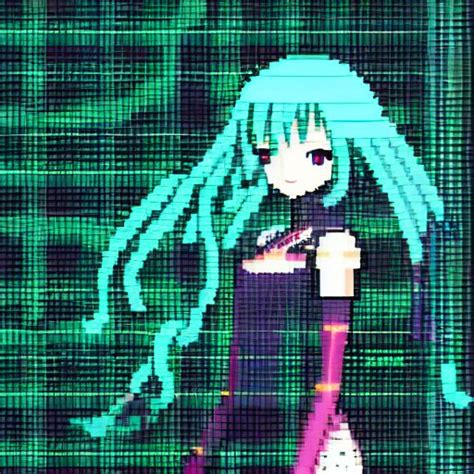 Hatsune Miku Pixel Art Glitch Cyberpunk Arthubai