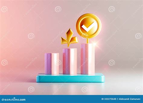 a vibrant 3d bar chart illustrates business growth featuring a gold checkmark and a leaf symbol