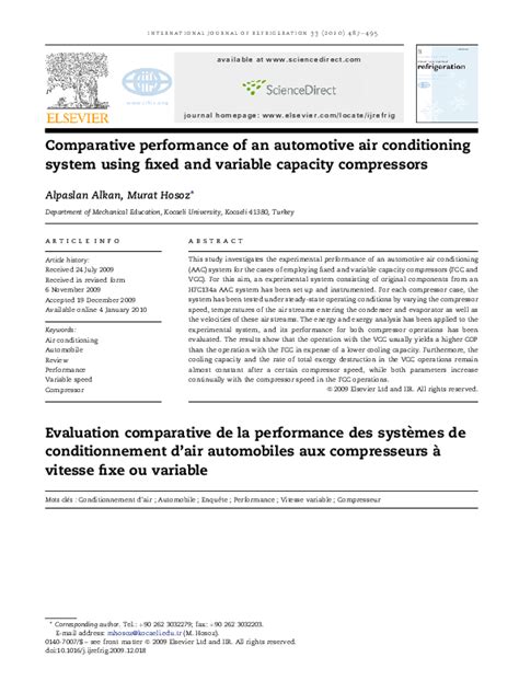 Pdf Comparative Performance Of An Automotive Air Conditioning System Using Fixed And Variable