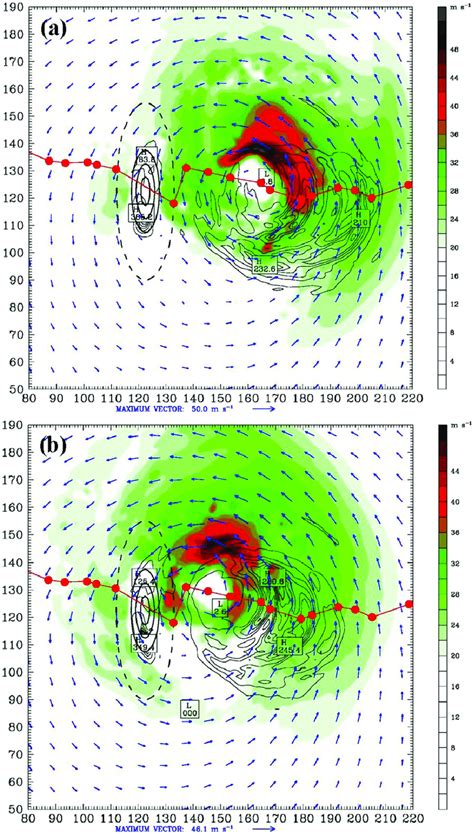 A Horizontal Wind Vector And Wind Speed Shaded M S 21 And 12 H Download Scientific