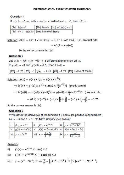 Differentiation Exercises Differentiation Exercises With Solutions