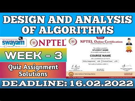 Design And Analysis Of Algorithms NPTEL Week Assignment Solution Jan YouTube