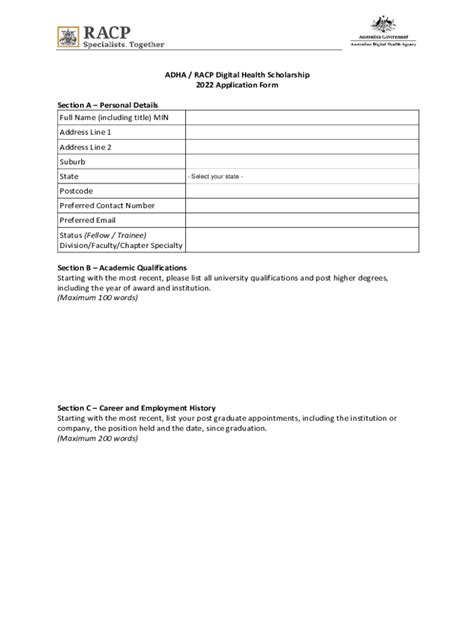 Fillable Online Adha Racp Digital Health Scholarship Expressions Of