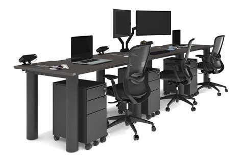 Quadro Cylinder Leg 3 Person Run Office Workstations 1400l X 800w With