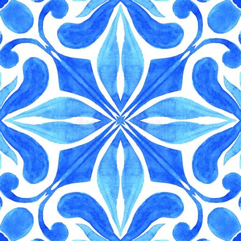 Azulejos Portuguese Tile Blue Watercolor Pattern Traditional