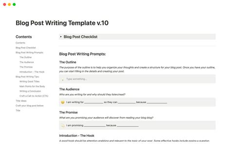 Blog Post Writing Guide Notion Template