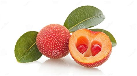 Red Bumpy Fruit With Leaves On White Background Generative Ai Stock Illustration Illustration