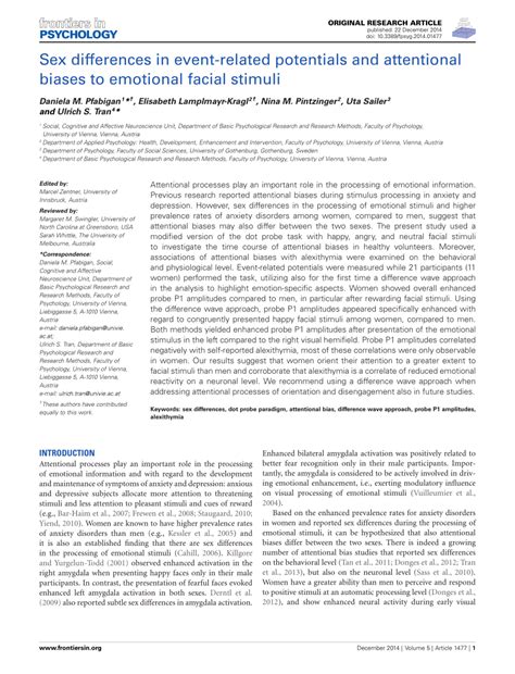 Pdf Sex Differences In Event Related Potentials And Attentional