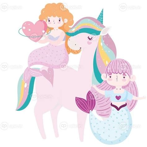 خرید و قیمت دانلود وکتور تک شاخ و پری دریایی زیبا با عشق قلبی تصویر وکتور کارتونی شایان ستایش ترب