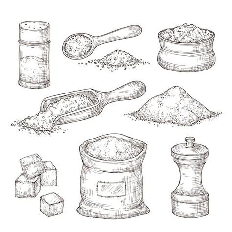 Salt Sketch Hand Drawn Illustration With Vintage Bowl And Spoon