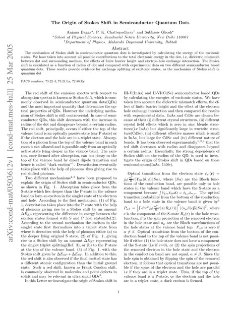 Pdf The Origin Of Stokes Shift In Semiconductor Quantum Dots