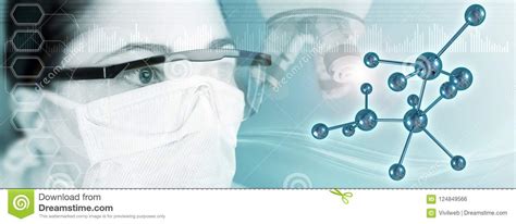 Female Scientist Microscope And Molecular Structure In Blue Background