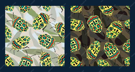 Premium Vector Vector Collection Of Seamless Patterns With Picasso Bugs And Leaves