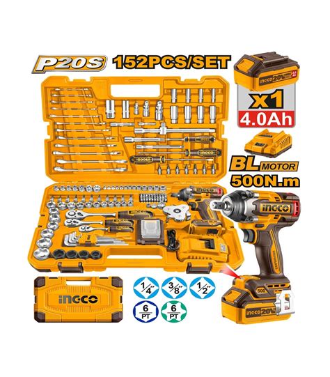 Ingco Hkthp31521 20v 152 Pieces Cordless Impact Wrench Tools Set