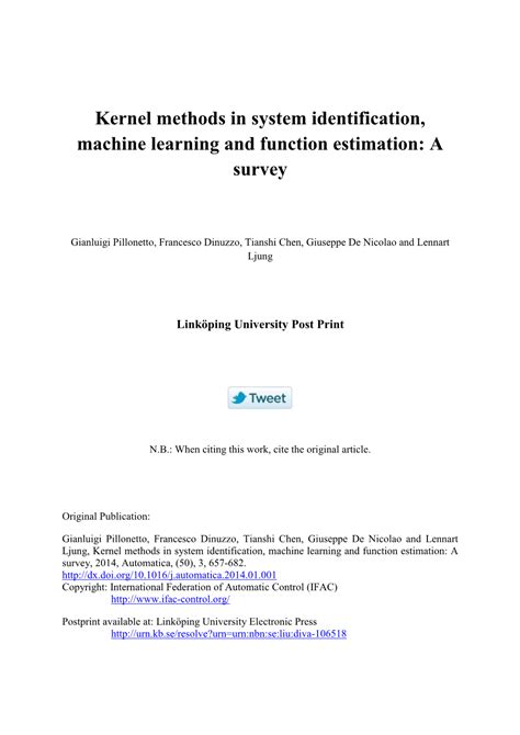 Kernel Methods In System Identification Machine Learning And Function Estimation A Survey