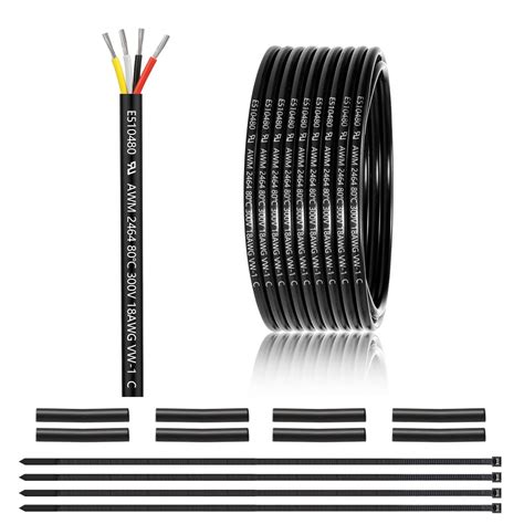 18 Gauge 4 Conductor Electrical Wire 25ft Ul 2464 18 Awg 4 Wire Cable