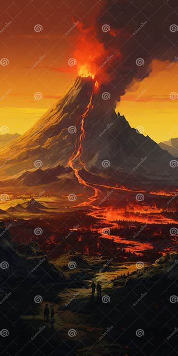 Exploding Volcano In Detailed Fantasy Art A Stunning 8k Illustration