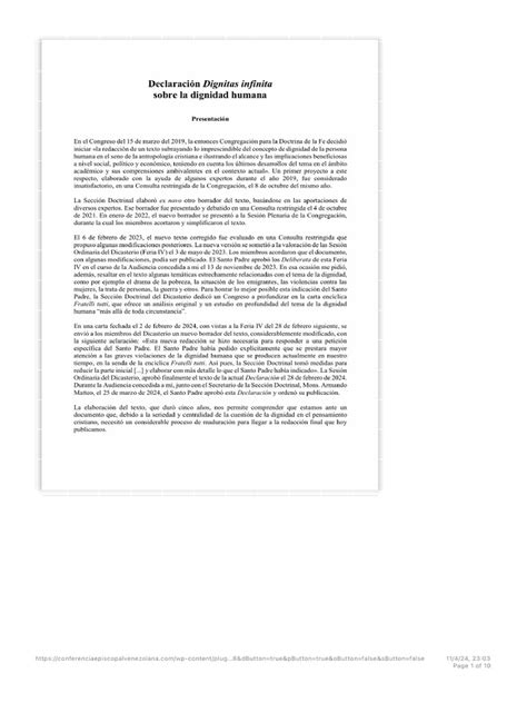 Declaracion Dignitas Infinita Sobre La Dignidad Humana Pdf Pdf