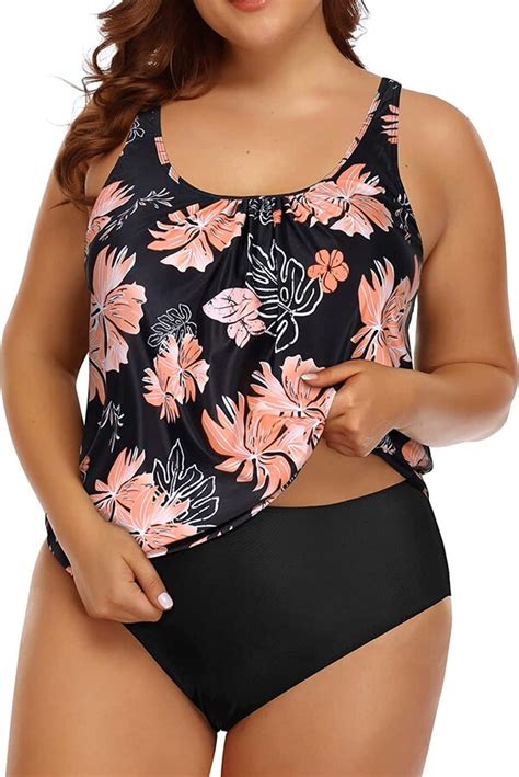 Yonique Plus Size Two Piece Swimsuit For Women Blouson Tankini Tummy