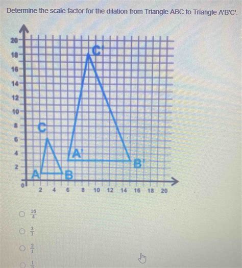 solved determine the scale factor for the dilation from triangle abc