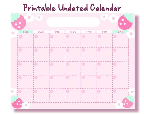 Strawberry Kawaii Pink Printable Calendar Cute Printable Calendar