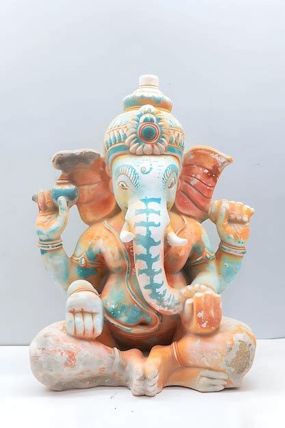 Colorful Ceramic Ganesha Statue Sitting In Lotus Pose Premium Ai