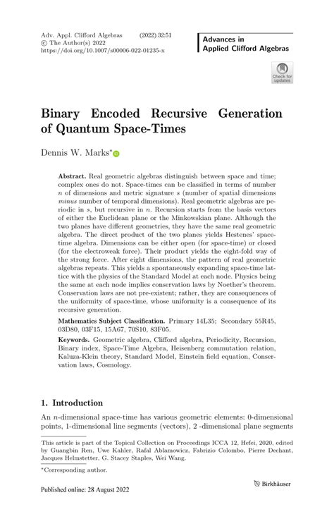 Pdf Binary Encoded Recursive Generation Of Quantum Space Times