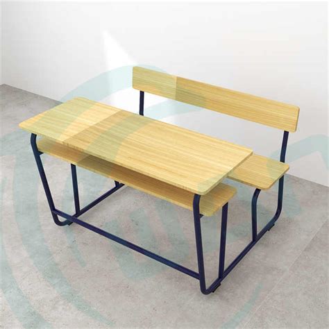 Connected Wooden Metal Classroom Double Table And Chair School Desk
