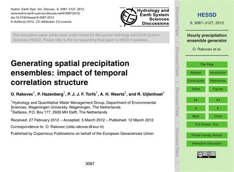 Pdf Generating Spatial Precipitation Ensembles Impact Of Temporal Correlation Structure