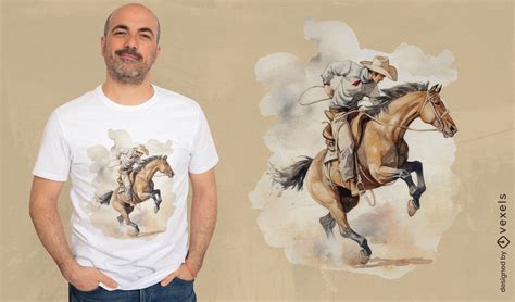 Descarga Vector De Diseño De Camiseta Vaquero Montando A Caballo