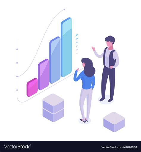 Isometric Business People Data Analysing Chart Vector Image