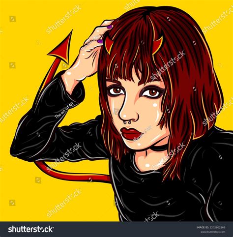 Illustration Redhead Devil Girl Piercing Stock Illustration 2202802169