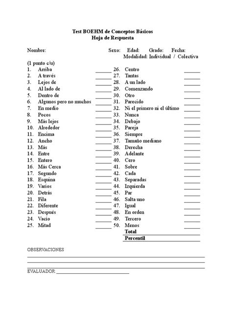 Test Boehm De Conceptos Básicos Violencia Deportes