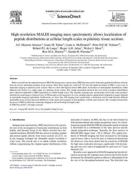 Pdf High Resolution Maldi Imaging Mass Spectrometry Allows Localization Of Peptide