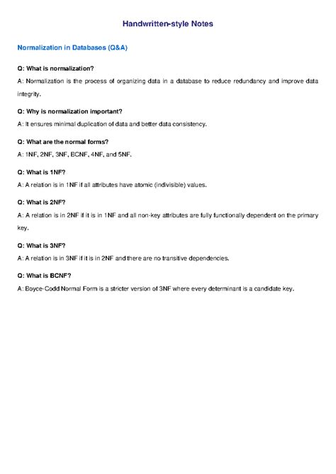 Normalization Qa Short Notes For Databases Cs101 Studocu