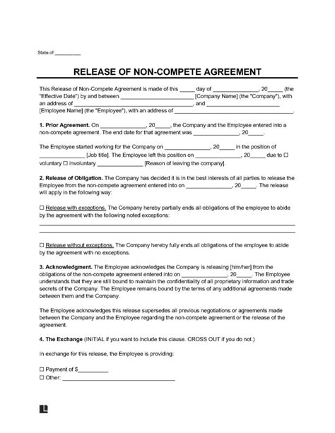 Free Non Compete Release Agreement Template Pdf And Word