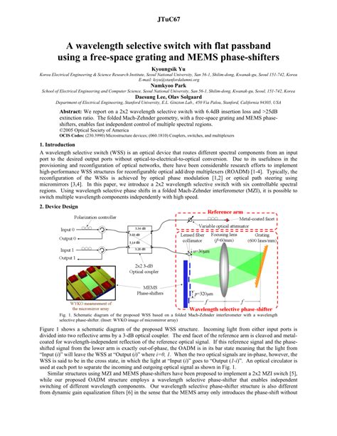 Pdf A Wavelength Selective Switch With Flat Passband Using A Free