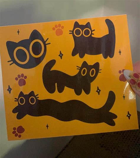 Black Cat Vinyl Sticker Sheet Silly Void Cat Art Etsy