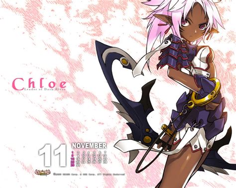 Safebooru Bow Weapon Breasts Calendar Character Name Chloe Elsword Dark Skin Elsword