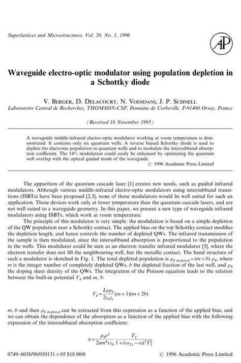 Pdf Waveguide Electro Optic Modulator Using Population Depletion In A