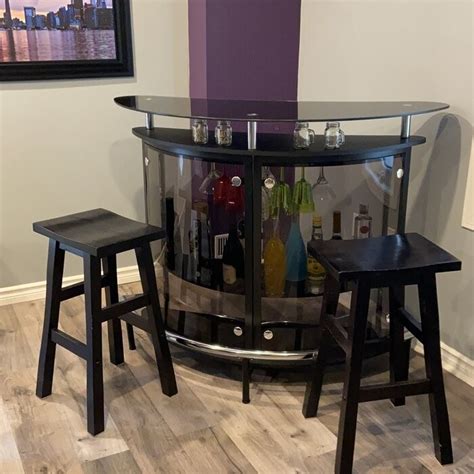Curved Glass Mini Bar With Storage Foter