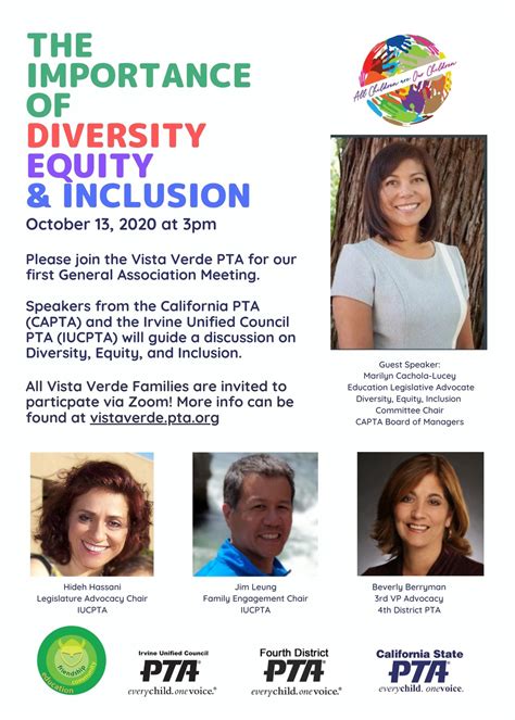 Pta General Assembly Mtg October 13th At 300 Pm Via Zoom Vista