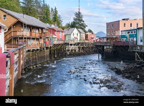 Ketchikan Ak September 9 2022 Old Shops Line Creek Street In The