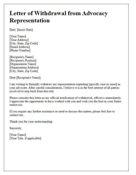Letter Template For Withdrawal From Representation Free Samples In
