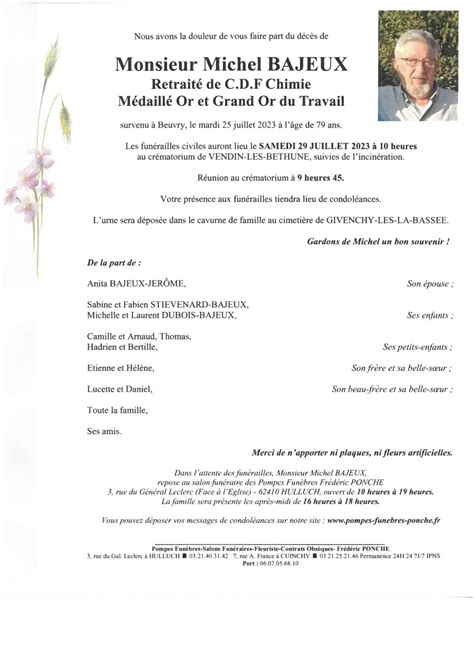 Monsieur Michel Bajeux Pompes Funebres Ponche Frédéric