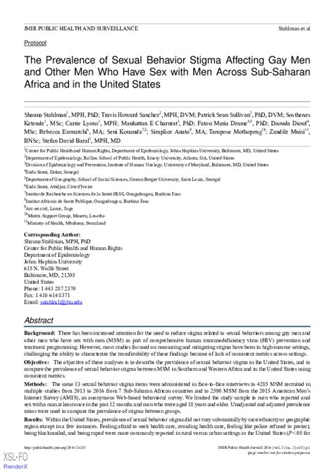 Pdf Protocol The Prevalence Of Sexual Behavior Stigma Affecting Gay