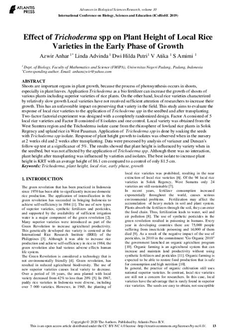 Pdf Effect Of Trichoderma Spp On Plant Height Of Local Rice Varieties