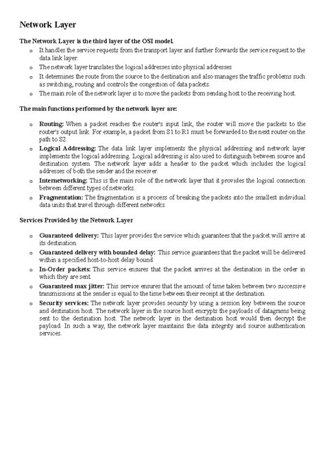 Network Layer Notes Network Layer The Network Layer Is The Third Layer Of The Osi Model O